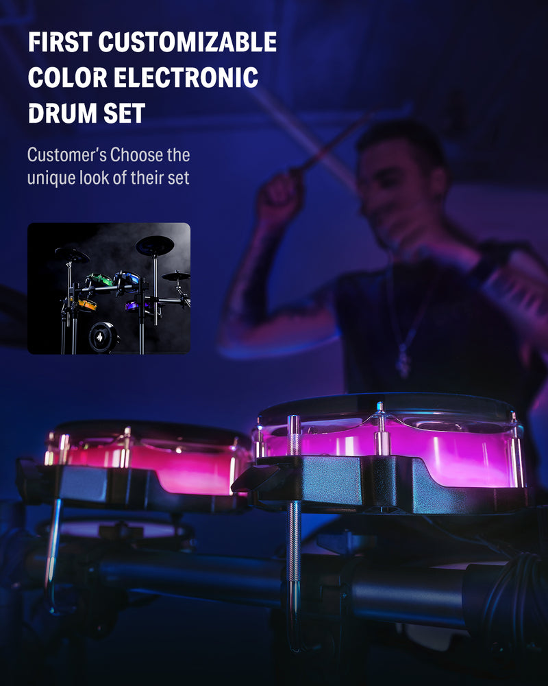BackBeat Electronic Drum Set 8-Pcs with 1100+ Sounds LED Lights Donner