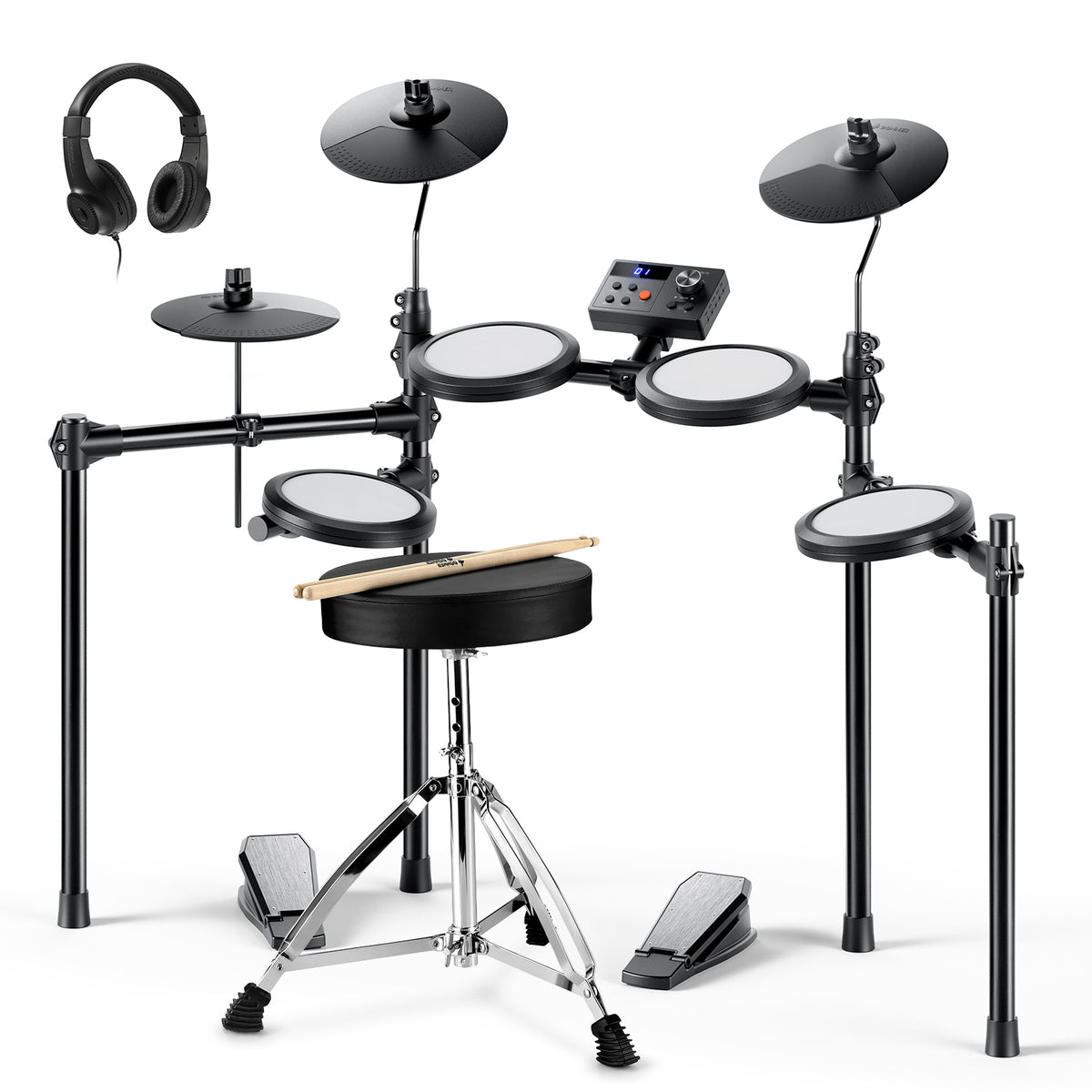 DED-70 7pcs Electric Drum Set for Youth with Headphones/Throne Donner