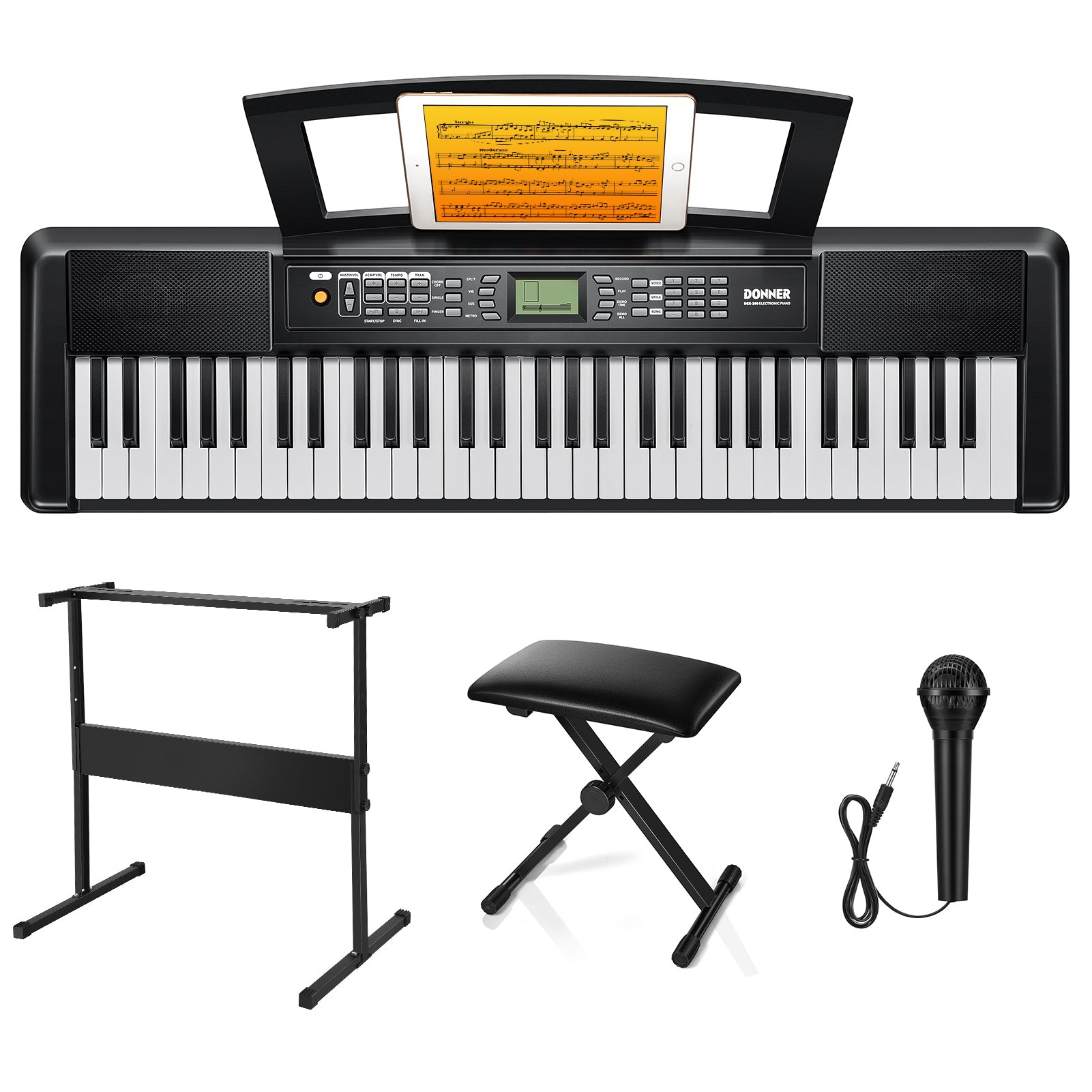 Donner DEK-200 61 Key Piano Full-Size Electronic Keyboard Set, Dual Ke