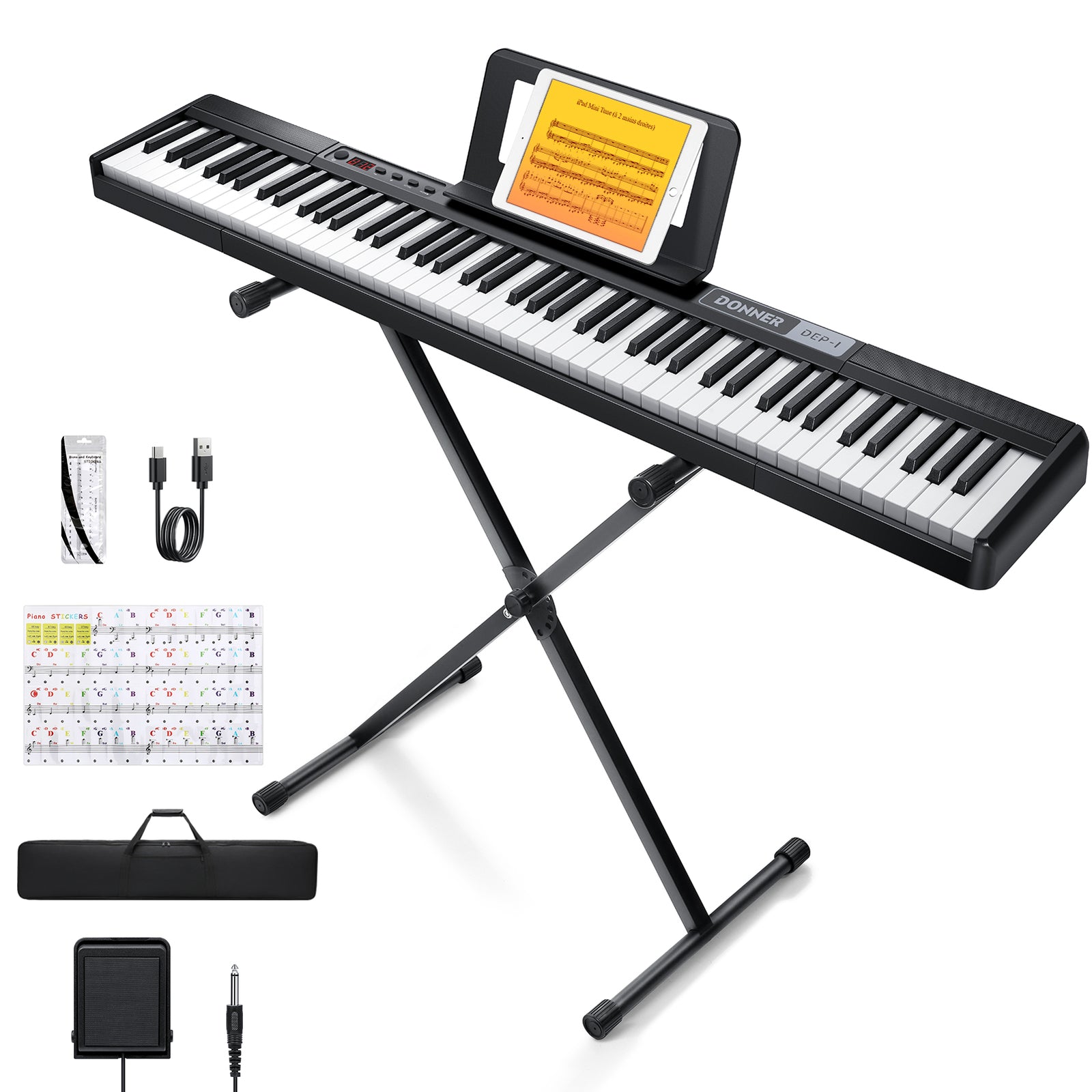 DEP-1 88 Key Beginner Digital Piano with X Stand Donner