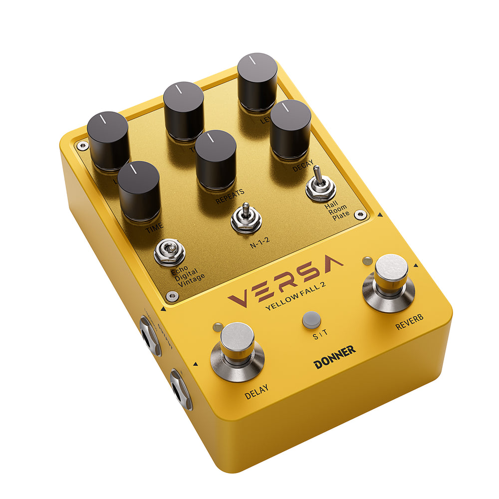 Yellow Fall II 3x3 Reverb-Delay Guitar Pedal with Tap Tempo Donner