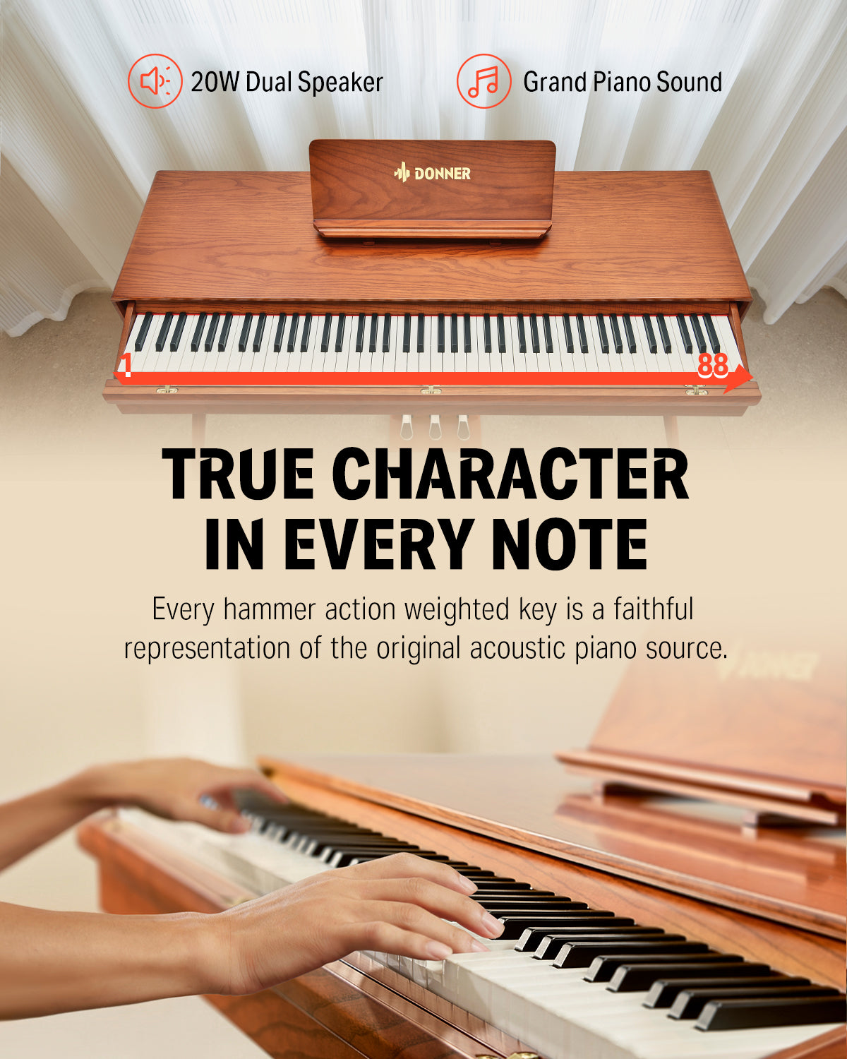 Home All products Donner DDP-80 PRO Solid Wood 88 Key W...