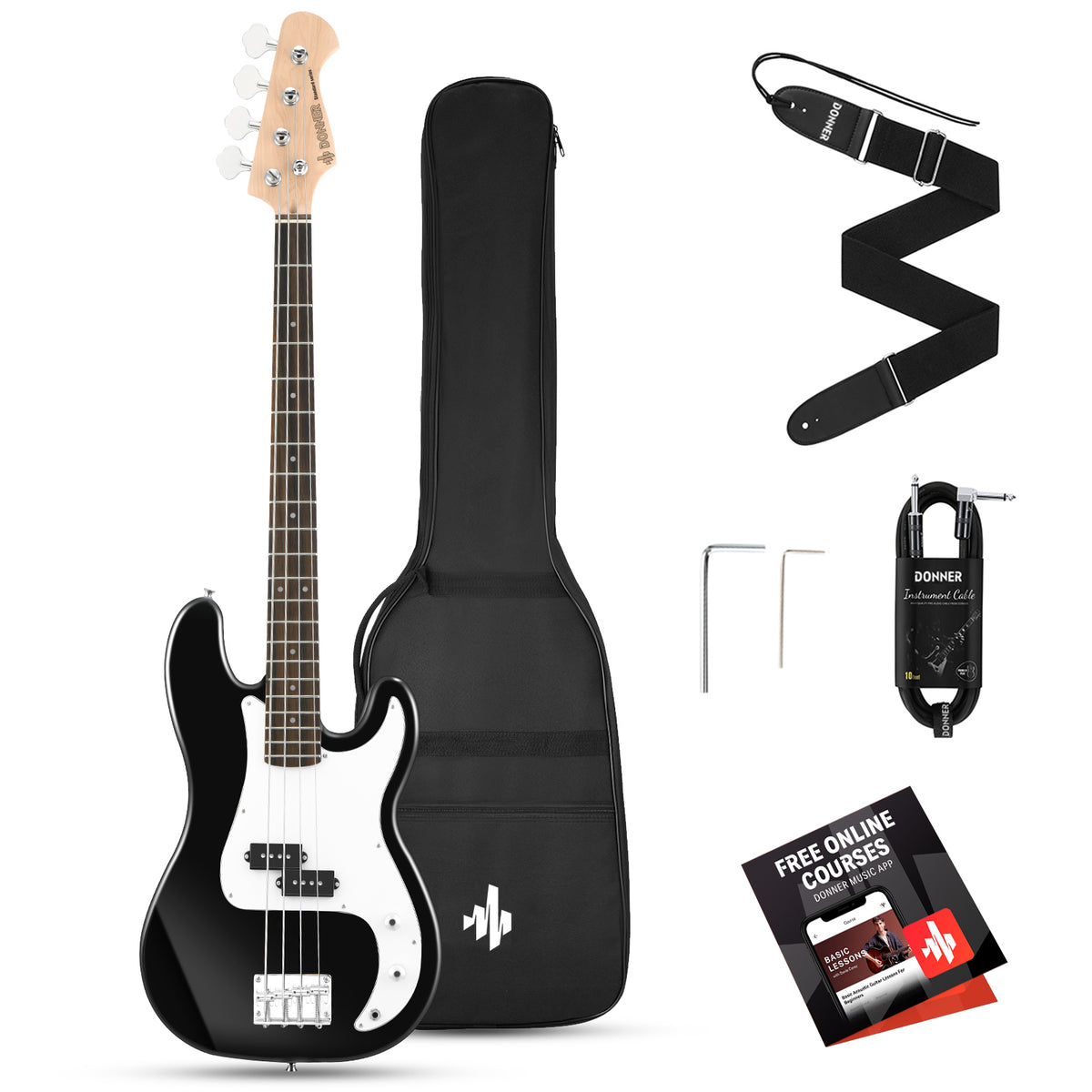 Donner DPB-510 Electric Bass Guitar Kit 4 Strings Full-Size PB-Style ...