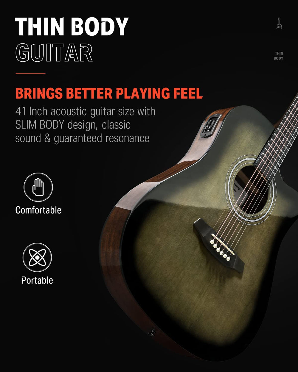 Donner Full Size Acoustic Electric Guitar with Amplifier 41 Inch for B